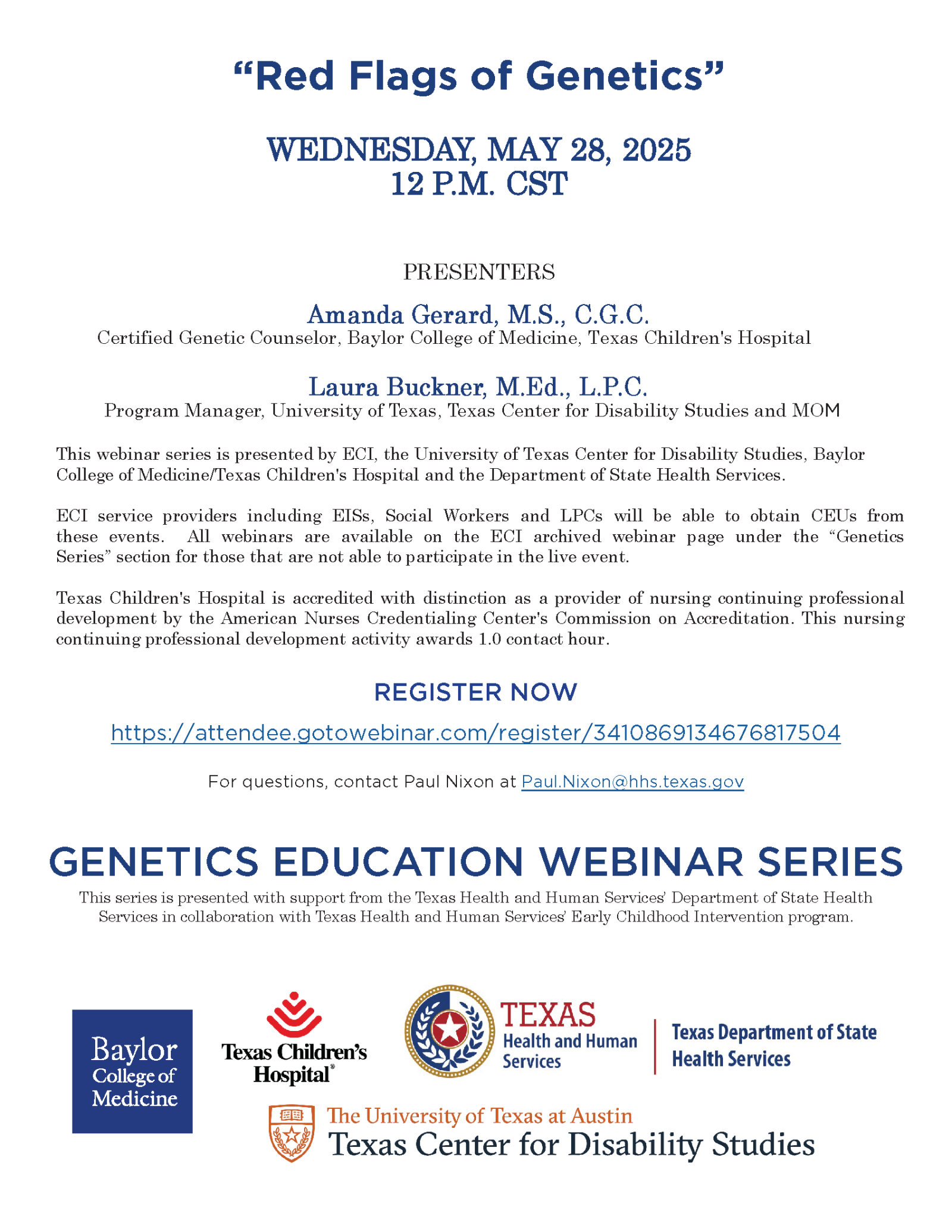 Genetics Education Webinar Series - “Red Flags of Genetics” - Texas Today: UT Events ...
